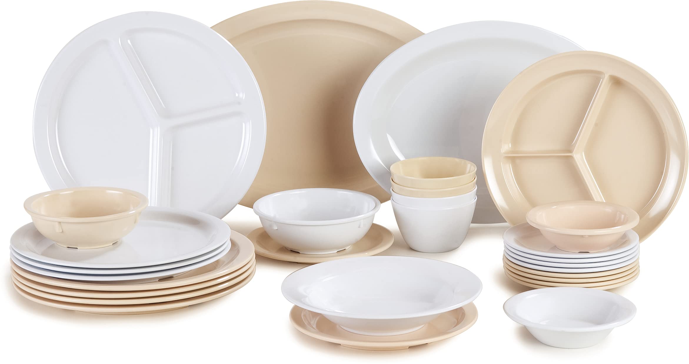 Carlisle FoodService Products Kingline Divided Plate Deep Compartment Plate with 3 Compartments for Home and Restaurant, Melamine, 8.75 Inches, White