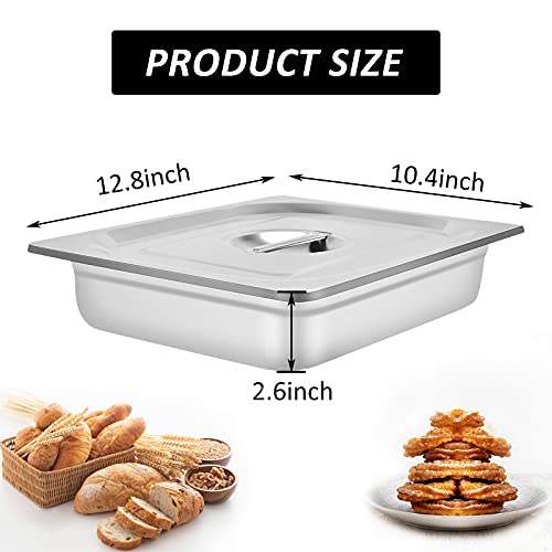 DatingDay 4 Packs Stainless steam Hotel pan,1/2 Size x 2.5" Deep,22 Gauge/0.7mm Thick Stainless Steel Hotel Pan Anti Jam Steam Table Pan with Lid (1/2 Size x 2.5" Deep)