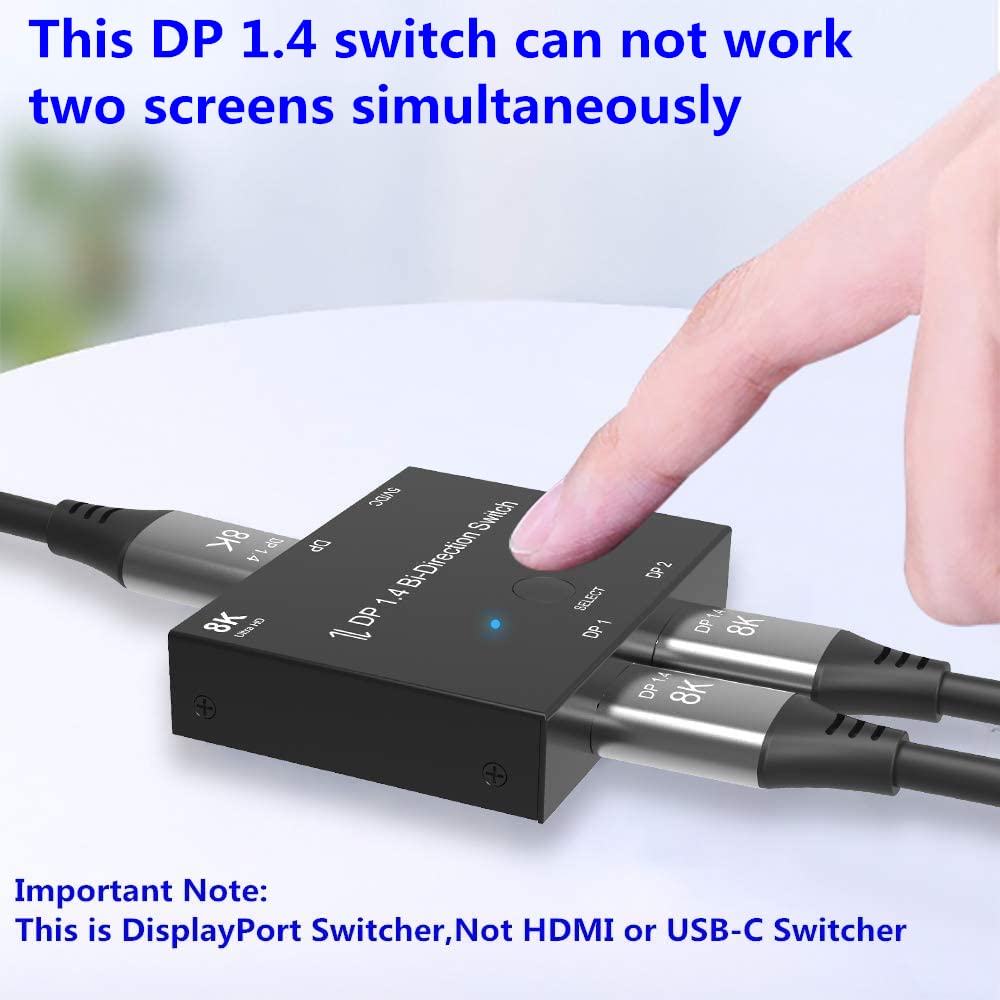 CABLEDECONN DisplayPort 8K DP 1.4 Switch Bi-Direction 8K@30Hz 4K@120Hz Splitter Converter for Multiple Source and displays.