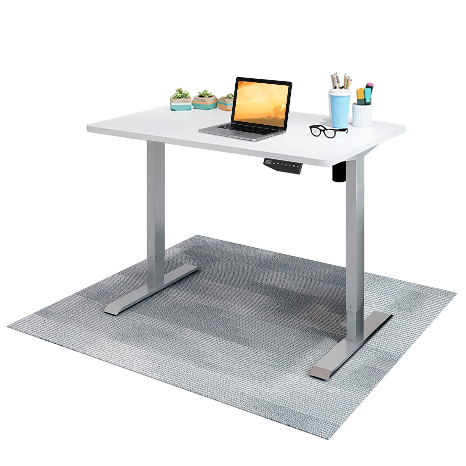 48 inch Electric Height Adjustable Standing Desk, Gaming Computer Workstation Home Office Sit Stand Up Desk with 3 Memory Key (Gray Frame/White Desktop)