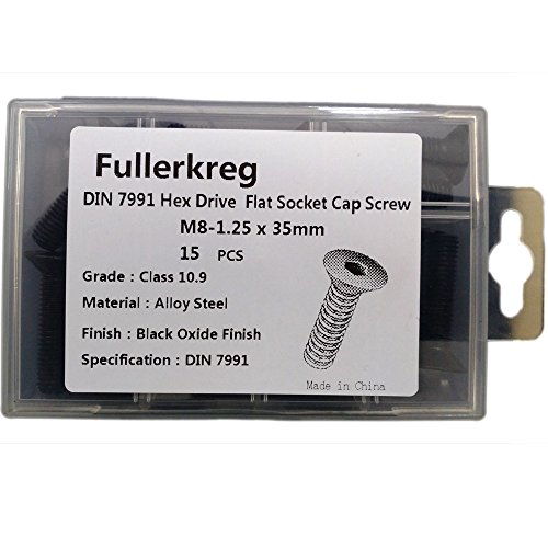 FullerKreg M8-1.25 x 35mm DIN 7991 Hex Drive Class 10.9 Black Oxide Finish Alloy Steel Flat Socket Cap Screw (Pkg of 15)