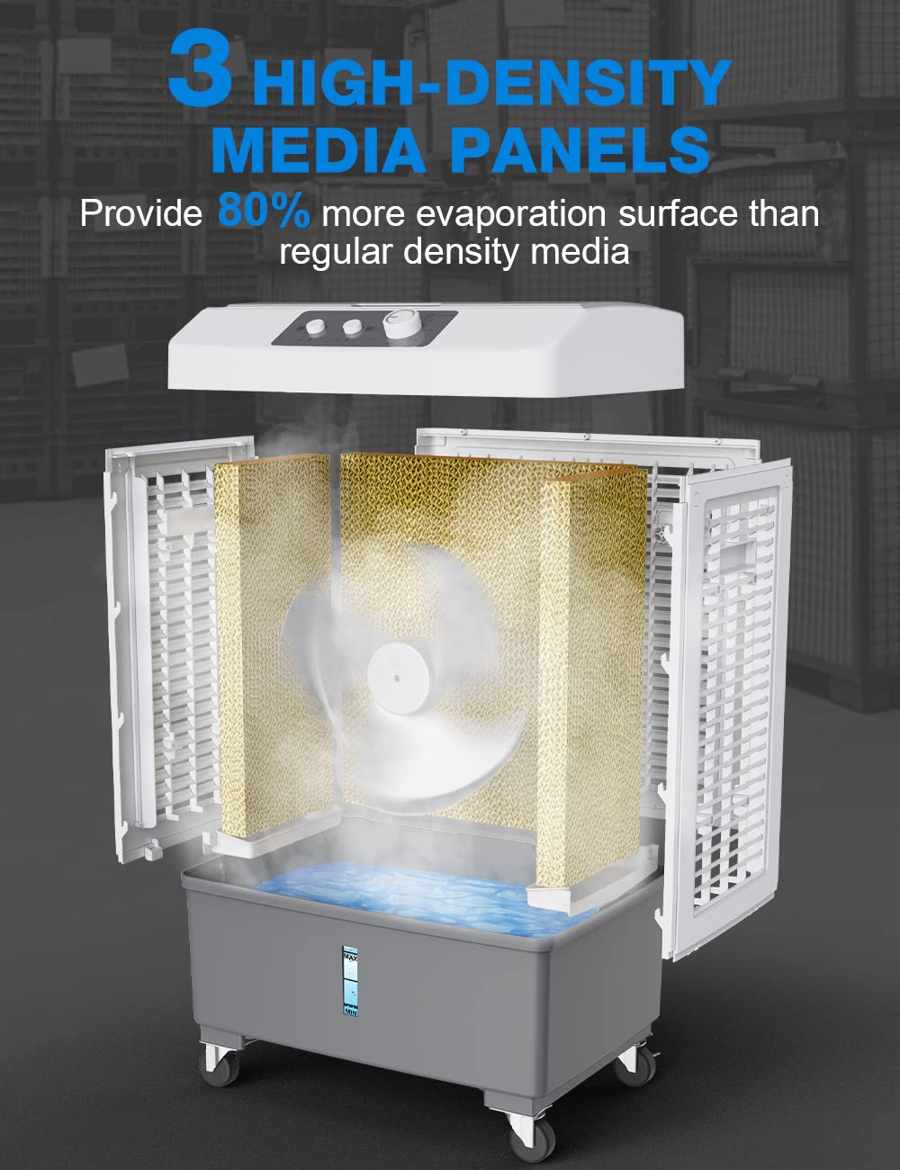 Evaporative Cooler - AOLOS Windowless Air Conditioner w/ 3 Speeds, Swamp Cooler for Cooling Up to 700 Sq.ft, 5 Gallon Tank & 4 Ice Packs, 60° Swing, Evaporative Air Cooler for Backyard Garage Outdoor