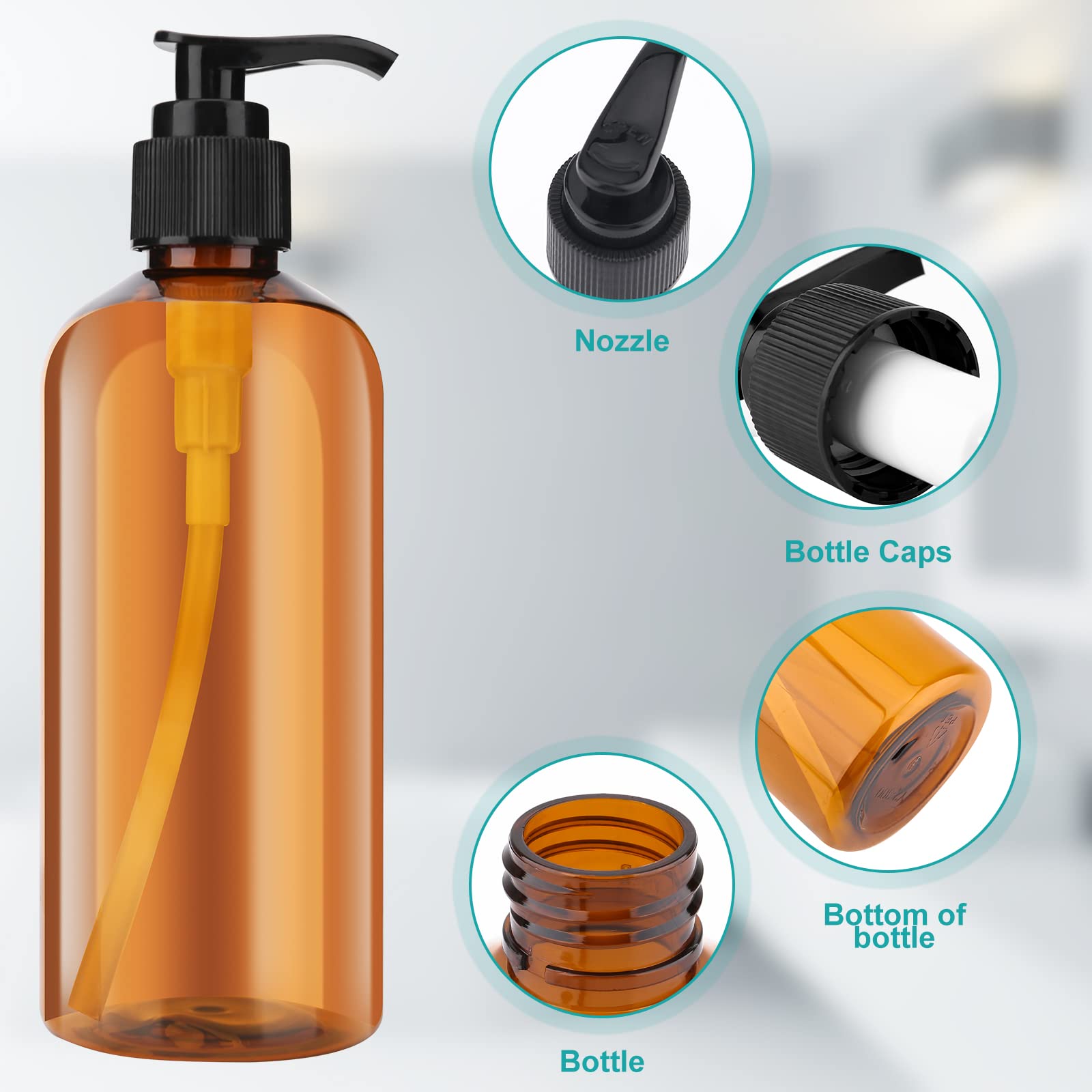 6 Pcs 10 Oz Clear Plastic Pump Bottle Dispenser, Plastic Pump Lotion, for Shampoo Lotion Body Wash Etc, (Clear and Brown).