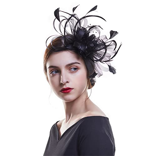 7 Colors Hats Women Flower Feather Hats Retro Bridal Hair Accessories Party Black