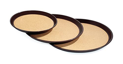 G.E.T. RCT-11-BR BPA-Free Cork Lined Non-Slip Round Plastic Serving Tray, 11.25", Brown (Set of 12)