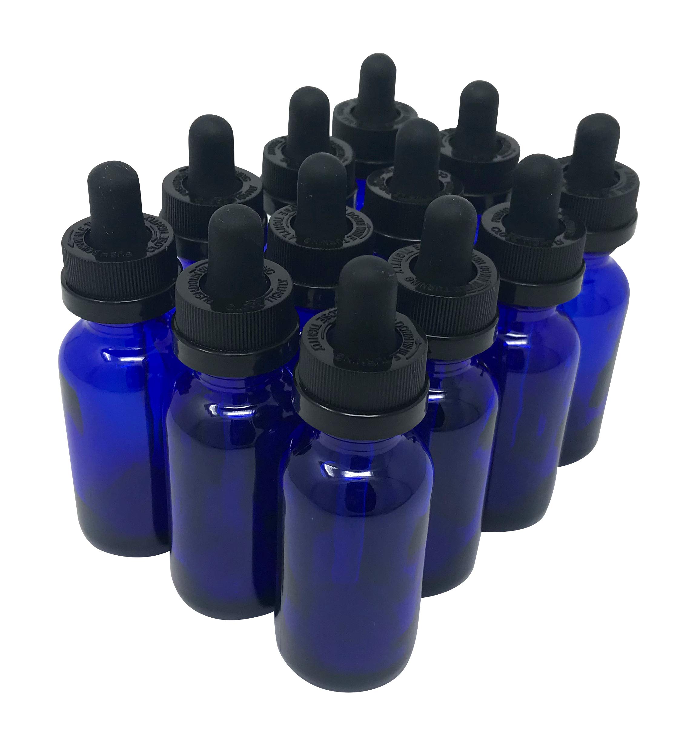 Supplement and Supply 1 Oz (30 mL) Cobalt Blue Glass Bottles with CRC (Child Resistant Cap) Eye Droppers [Pack of 12]