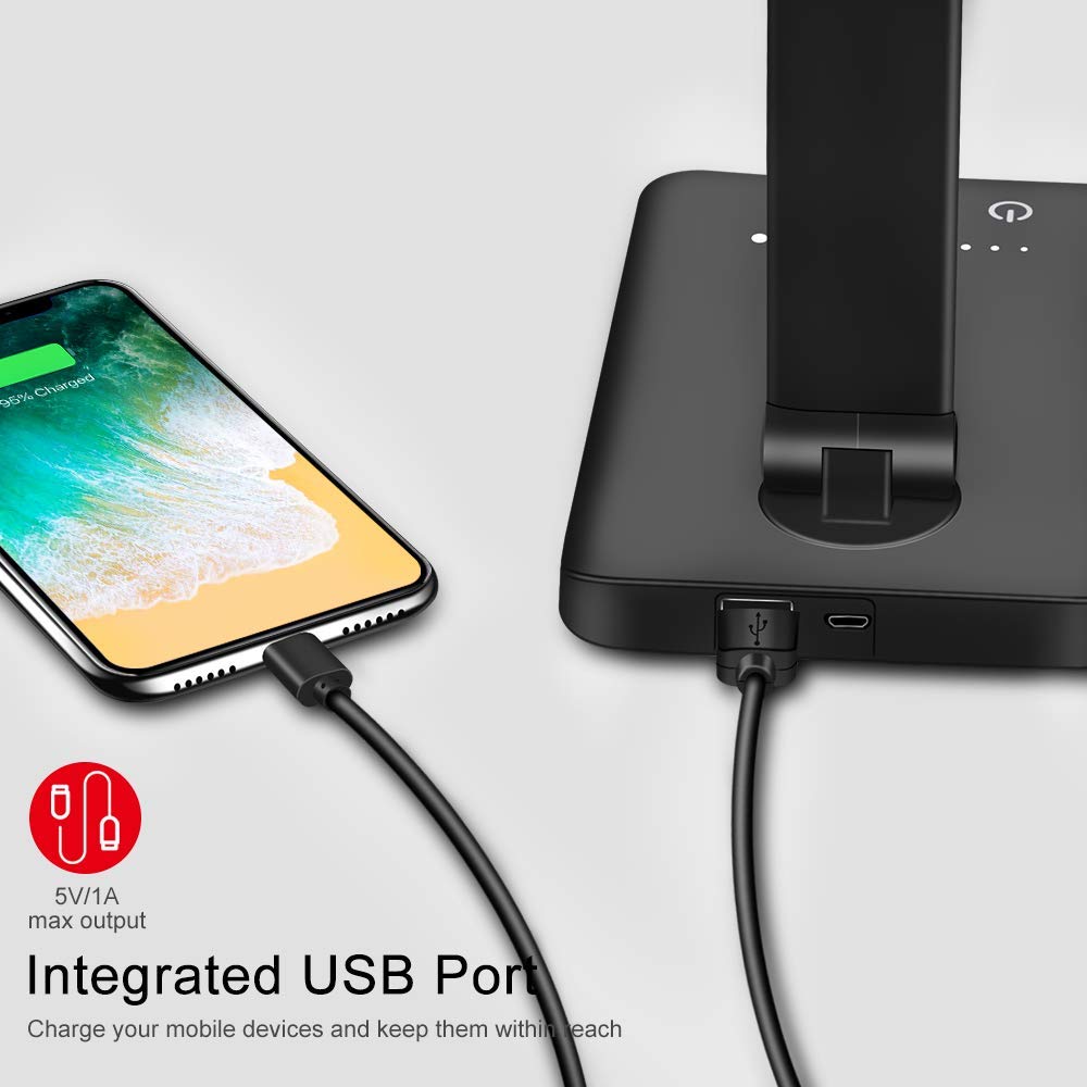 AFROG Multifunctional LED Desk Lamp with USB Charging Port, 5 Lighting Modes,5 Brightness Levels, Sensitive Control, 30/60 min Auto Timer, Eye-Caring Office Lamp,8W,5000K