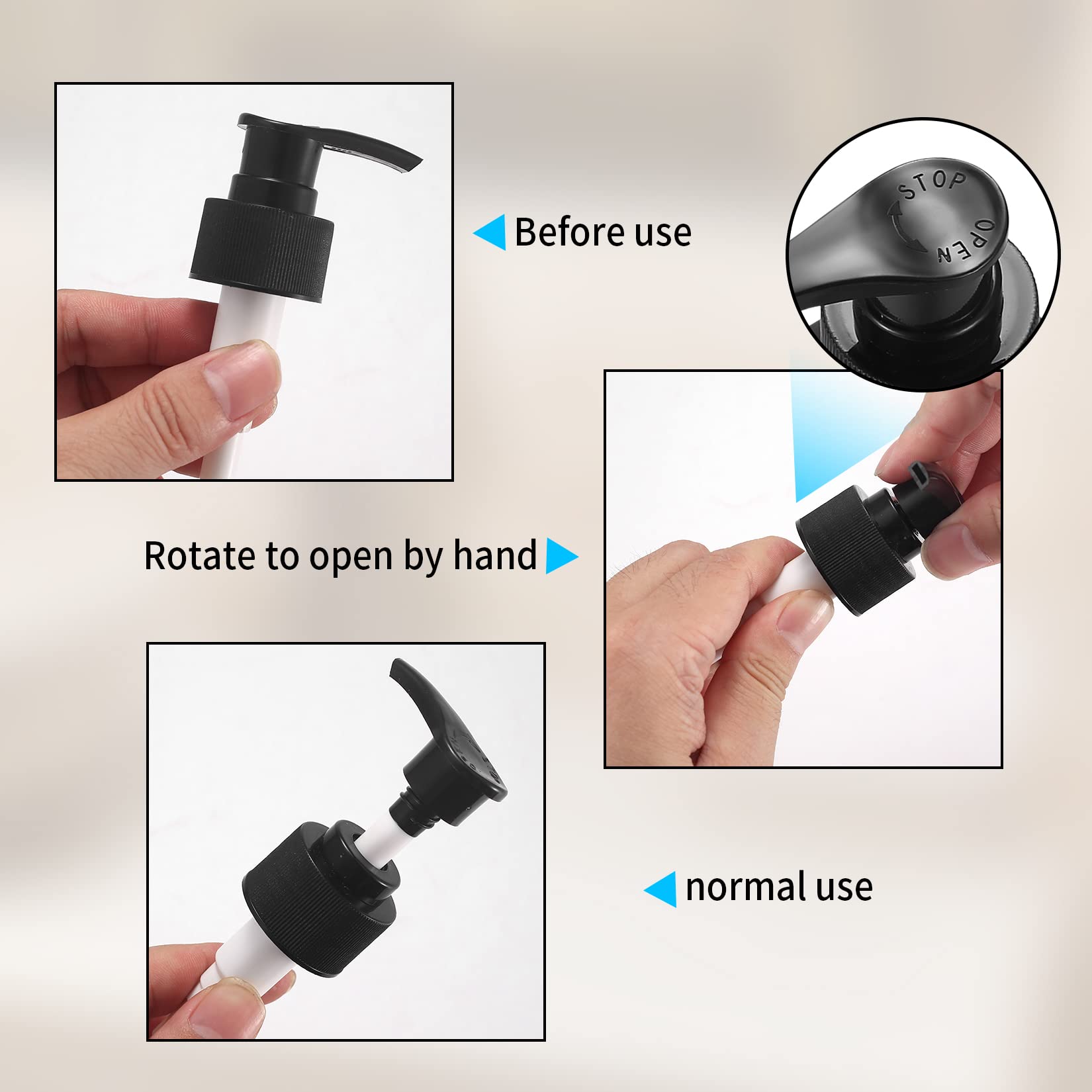 6 Pcs 10 oz/300 ml Pump Bottle Dispensers, Empty Refillable Bottles with Pump Dispenser Containers Plastic Reusable for Shampoo Conditioner Lotion Body Wash Liquid Soap Pump Dispensers