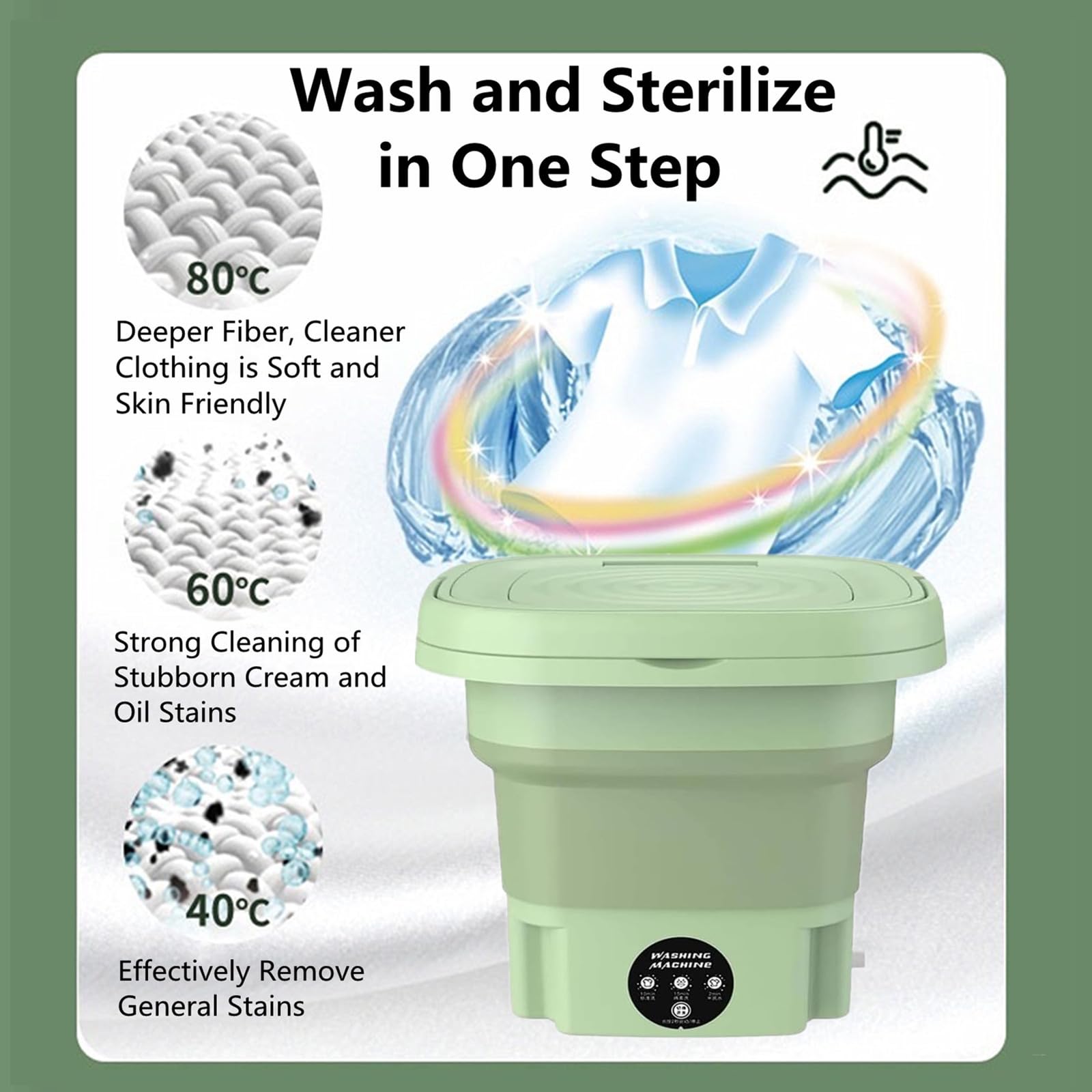Portable Washing Machine,High Capacity Mini Washer with 3 Modes,Foldable Deep Cleaning Half Automatic Washt Suitable for Washing Small Pieces of Clothing, Baby Clothes,Underwear,Socks(Green)