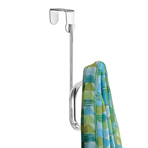 mDesign Decorative Over Door Double Hook Steel Storage Organizer Rack for Coats, Hoodies, Hats, Scarves, Purses, Leashes, Bath Towels, Robes, Clothing - 3 Pack - Chrome