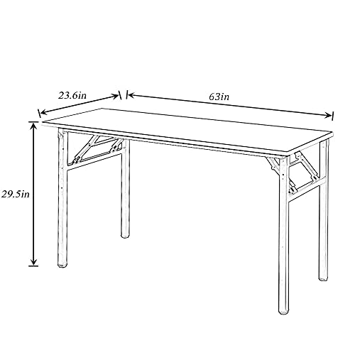 DlandHome 62 Inches Large Home Office Computer Desk, No Install Needed, Composite Wood Board, Folding Dining Table/Workstation, 62 Inches White and White Legs, 1 Pack
