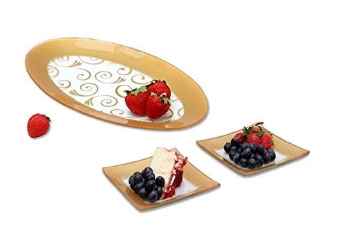 GAC Tempered Glass Oval Platter Serving Tray and Decorative Plate Unbreakable - Chip Resistant - Oven Proof - Microwave Safe - Dishwasher Safe - Stackable (gold)
