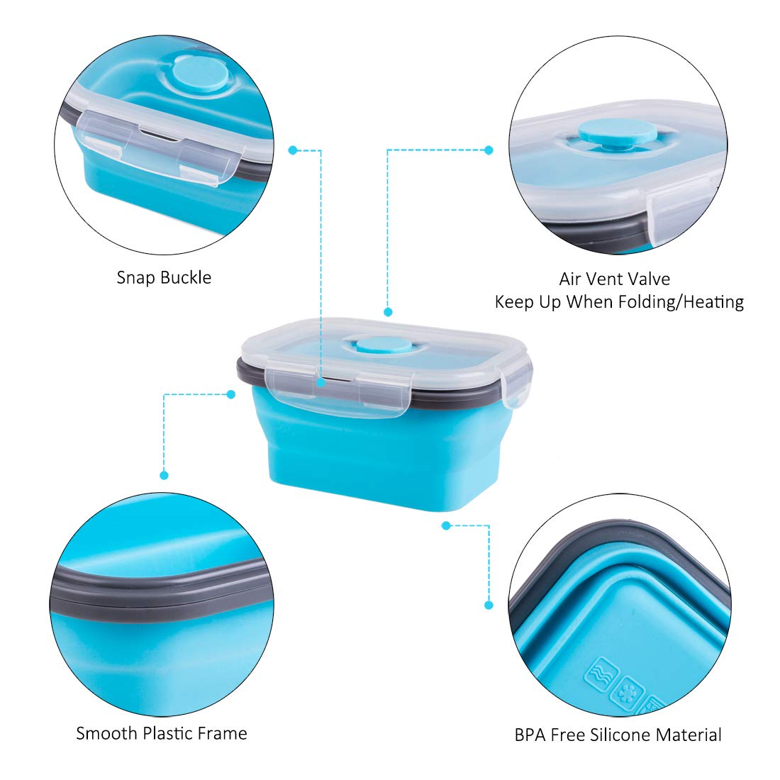 Annaklin Collapsible Food Storage Containers with Lids & Vent, 11.8 oz, Kitchen Stacking Silicone Collapsible Meal Prep Container Set for Leftover, Microwave Freezer Dishwasher Safe, Blue Small 4 Pack
