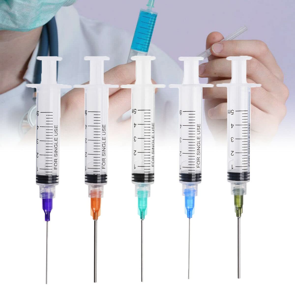 5 Pack 5ml Ink Filling Syringe Luer Lock Plastic Syringes With Platic 1.5'' Blunt Needle Tip For Liquid Glue Oil Ink