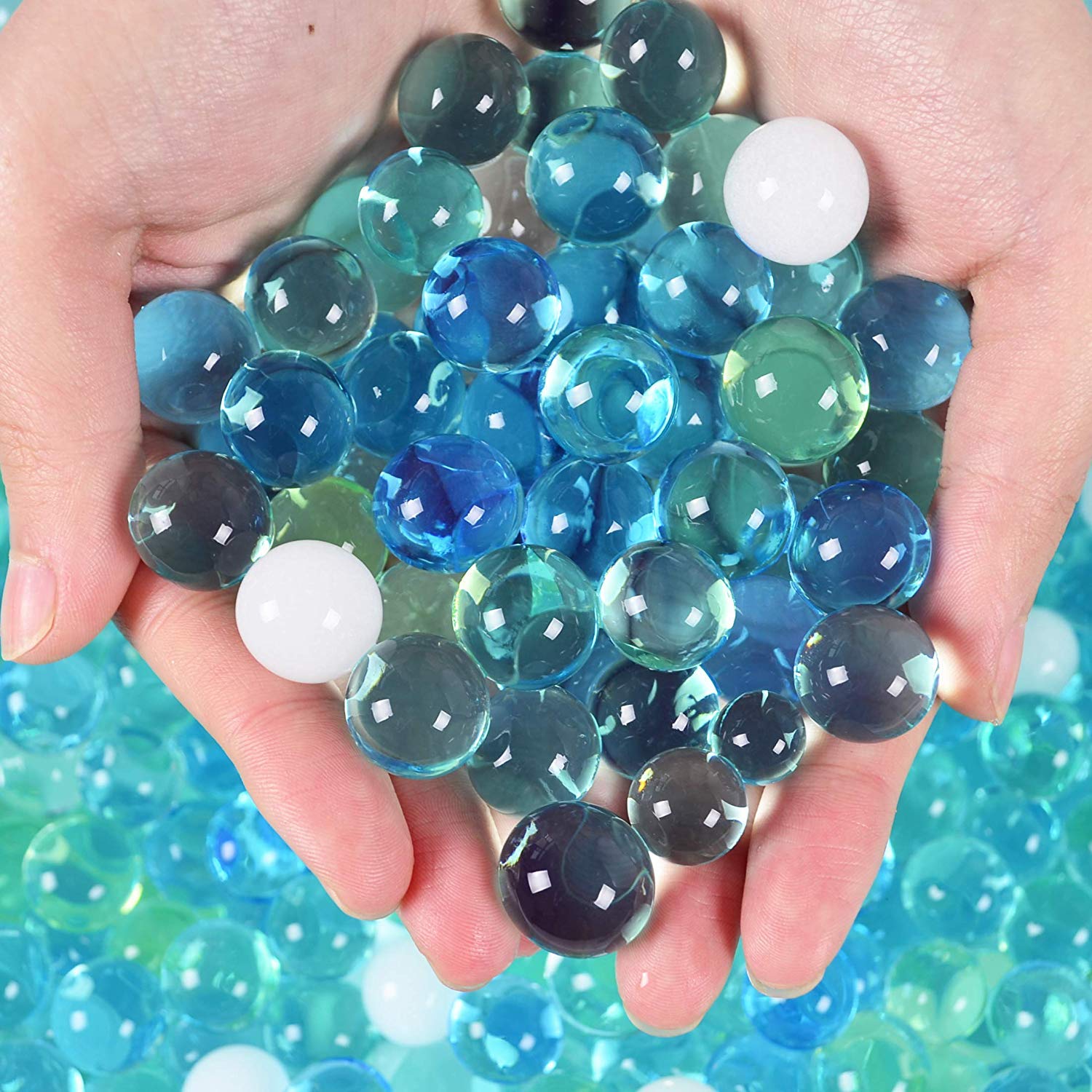AINOLWAY Water Beads (Half Pound), 30,000 Ocean Water Gel Beads for Vase Fillers - 5 Ocean Colors Crystal(14 year+)