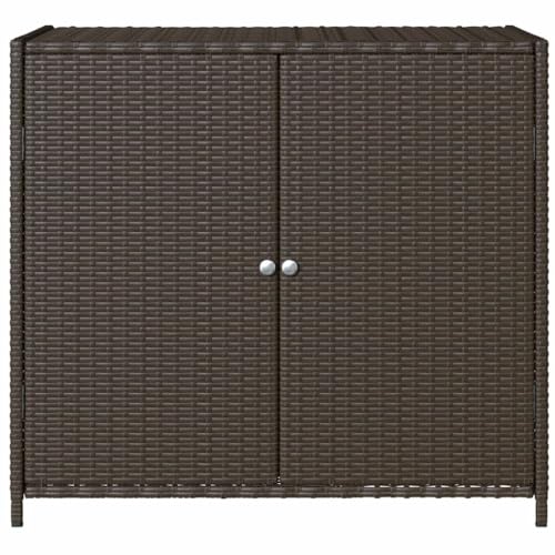 loibinfen Wicker Outdoor Storage Cabinet with Two Doors, Freestanding Outdoor Patio Storage Unit, Rattan Deck Box, Brown 32.7"x17.7"x29.9" Poly Rattan, -83