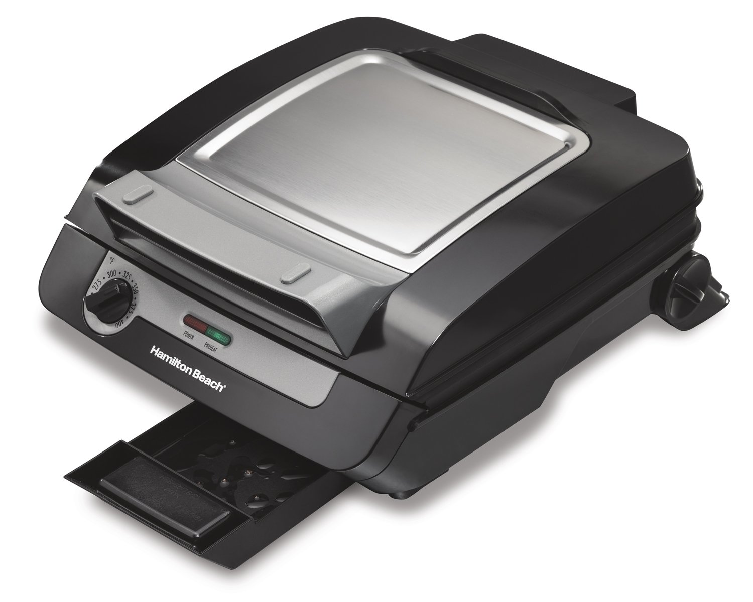 Hamilton Beach 3-in-1 Indoor Grill and Electric Griddle Combo and Bacon Cooker, Opens 180 Degrees to Double Cooking Space, Removable Nonstick Grids, (25600)