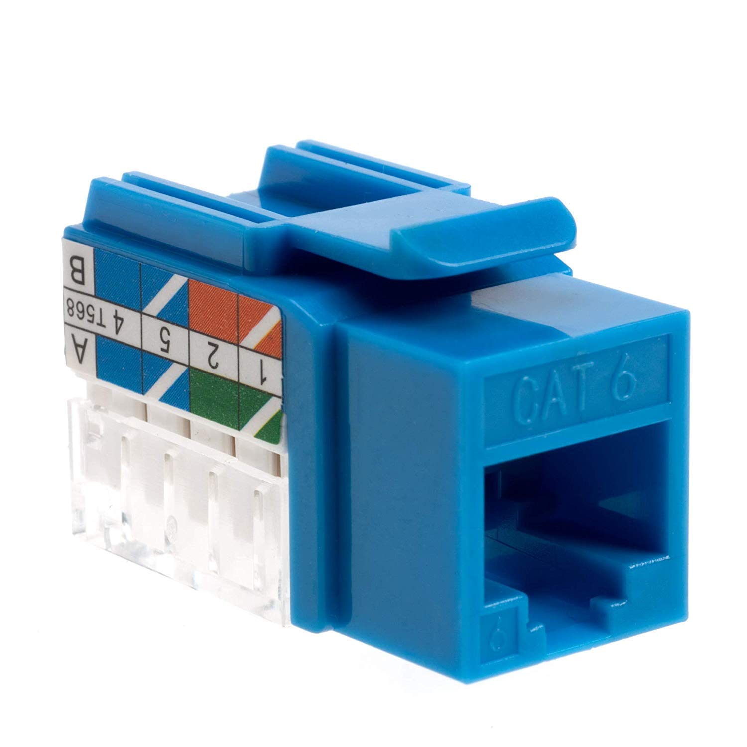 SATMAXIMUM Cat6 Keystone Ethernet Wall Jack Punch Down UTP 45-Degree (Easier Termination Than 90-Degree), RJ45 Slim Profile Speed Termination Blue 45° Angled (50 Pack)