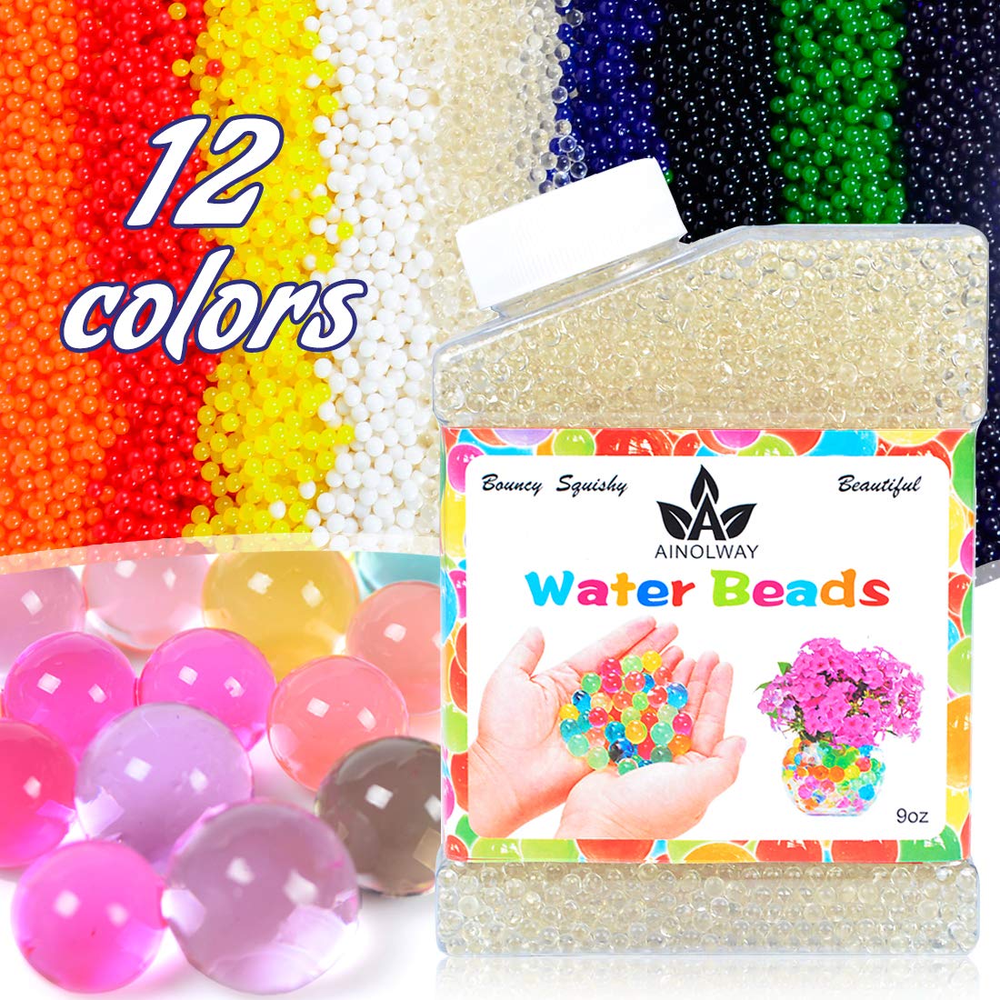 AINOLWAY Water Beads High Elastic Gel Pearls (40000pcs) Jelly Crystal Soil for Vase Fillers, Beads Turns Blue After Soaking in Water(9 Oz, Blue)(14 Year+)