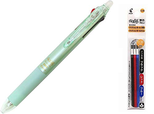 Pilot Erasable Ballpoint Pen Pearl Green 0.38mm (LKFBS60UF-PG)+0.38mm Refill Black Blue Red 1 Set