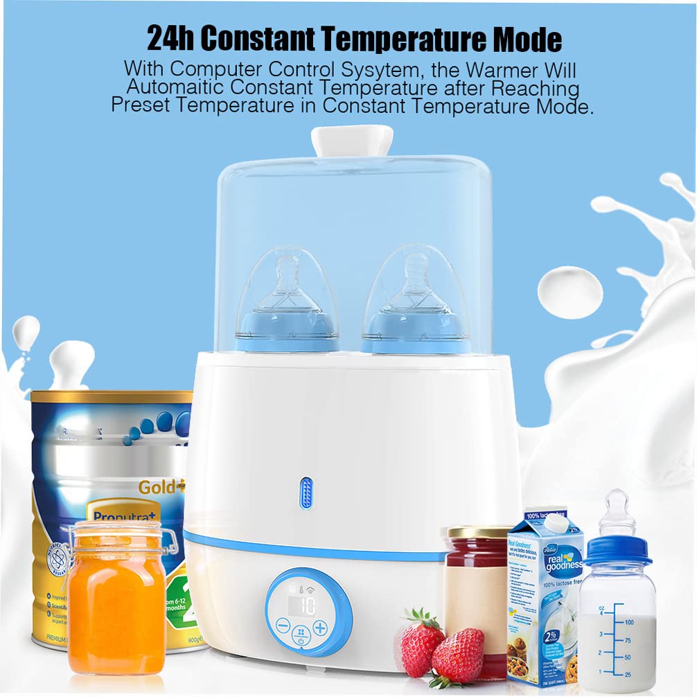Bottle Warmer Baby Bottle Warmer, Portable Bottle Warmer for Breastmilk Formula Bottle Food Heater Double Bottle Warmer with Timer & LCD Display BPA-Free Accurate Temperature Control