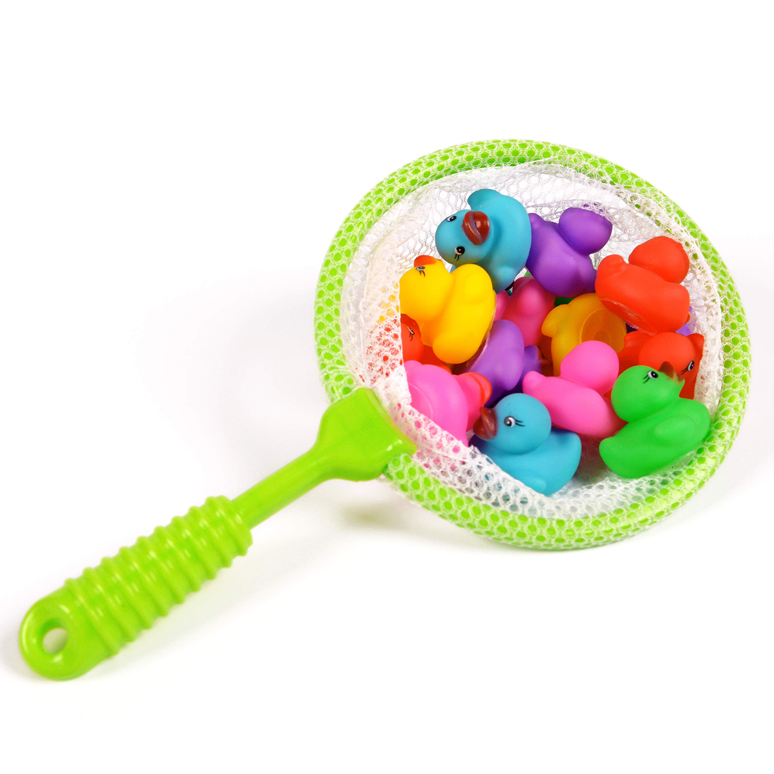 72-Pack Mini Rubber Ducks Set, Mini Colorful Rubber Duckies Bath Toy for Child, Float & Squeak Tiny Ducks Pool Toy Set for Kids Party Favors (66 Ducks+6 Catcher Nets)