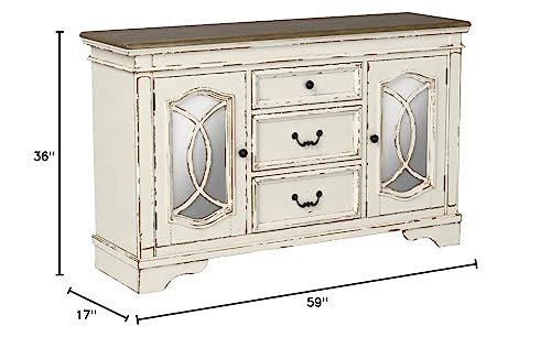 Signature Design by Ashley Realyn French Country Distressed -Dining Room Buffet or Server, Chipped White