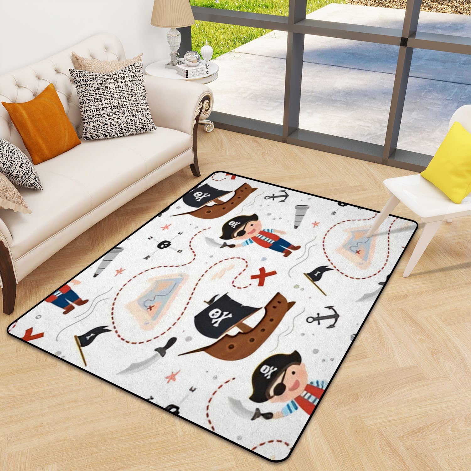 Area Rug Seamless Pattern Cute Kid boy Pirate Cartoon Child Holding Sword Entryway Runner Rug Washable Carpet Accent Home Decor Indoor Floor Mat for Living Room Boys Bedroom