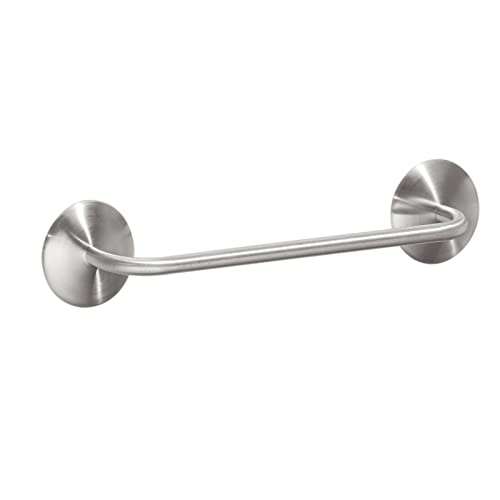 mDesign Decorative Metal Small Towel Bar - Strong Self Adhesive - Storage and Display Rack for Hand, Dish, and Tea Towels - Stick to Wall, Cabinet, Door, Mirror in Kitchen, Bathroom - 2 Pack - Brushed