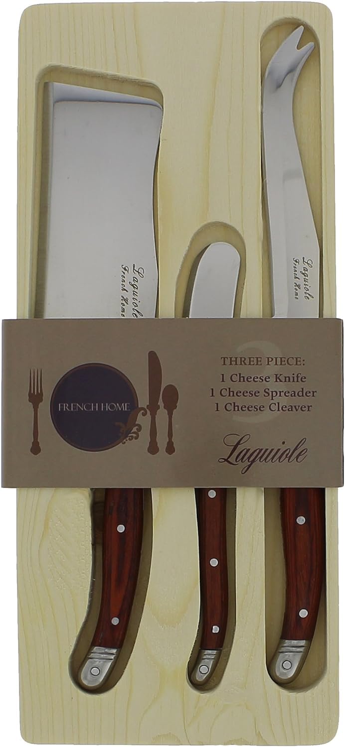 Laguiole Cheese Knife Set of 3 – Charcuterie Accessories w/Pakkawood Handles – Includes 6.25" Cheese Spreader, 9.25" Spear & 8.5" Cleaver Knife