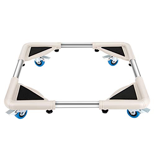 DOZAWA Telescopic Furniture Dolly with 4 Locking Wheels,Washing Machine Stand Refrigerator Base Moving Cart,Size Adjustable,White