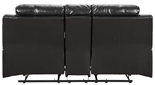 Signature Design by Ashley Kempten Faux Leather Manual Reclining Sofa with High Back, Center Console and Blue LED Lighting, Black