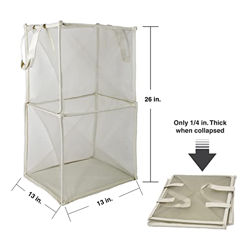 Brookstone BKH1576, Collapsible Mesh Hamper, Perfectly Sized at 26 X β13, Travel Laundry Bag for College/Dorm/Bedroom, Folding Bin for Dirty Clothes, Cream