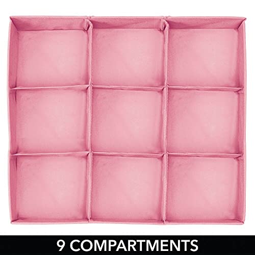 mDesign Fabric 9 Section Dresser Drawer and Closet Storage Organizer for Child/Kids Room, Nursery, Playroom - Large Divided Bin Holds Clothes, Diapers, Cream, Toy, Blankets - Pink Herringbone