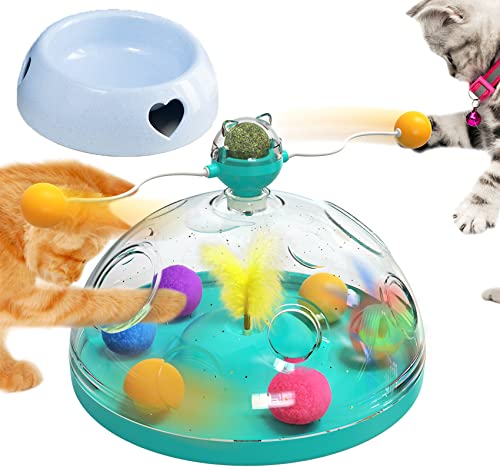 asdtrpoi Cat Toys for Indoor Cats Interactive Cat Toy Puzzles Smart stimulating Mental Stimulation Brain Games Teaser Catnip Ball Track Balls with Feather and Pet Bowl