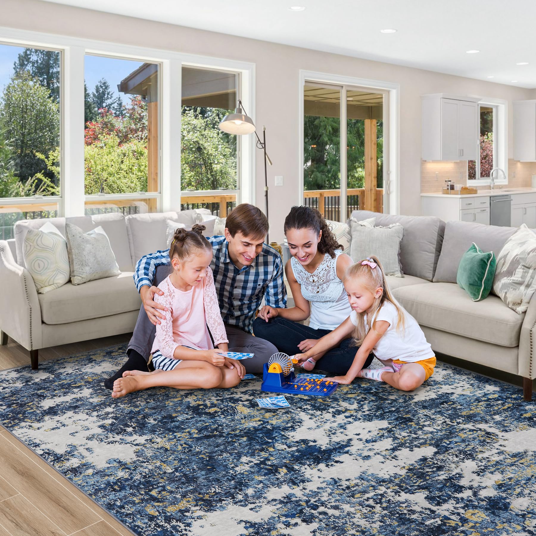 8x10 Area Rug for Living Room Bedroom: Large Washable Rug with Anti-Slip Backing Non-Shedding Stain-Resistant Soft Abstract Carpet for Dining Room Nursery Home Office (Blue/Multi)