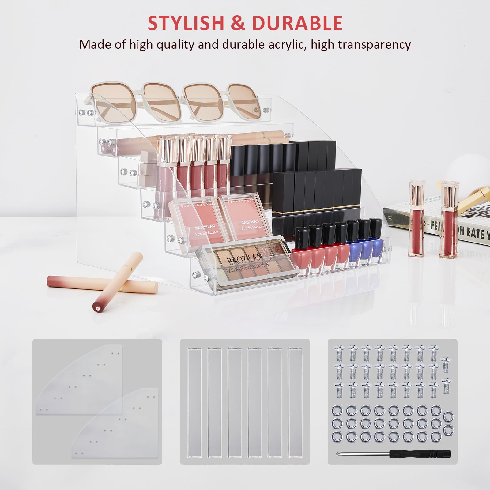 KINGROW Nail Polish Organizer Holder Rack 6 Layers Acrylic Display Rack Eyeglasses Shelf Essential Oils Ink Storage Holds Up to 96 (Fit 1-2oz Bottles)