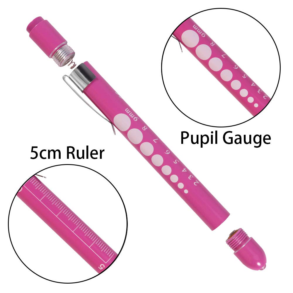 Aokin Pen Light with Pupil Gauge, Reusable LED Penlight Medical for Doctor Nurse Diagnostic etc, White Light, 2 Pcs Rose