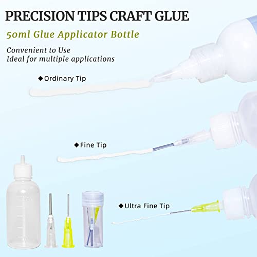 ElfBello Art Craft Glue with Fine Tips & 50ml Glue Applicator Bottle, Adhesive Art Glitter Glue for Paper Craft DIY Scrapbook, Quick Dries Clear Glue Wrinkle Resistant, 4fl oz 2 Pack