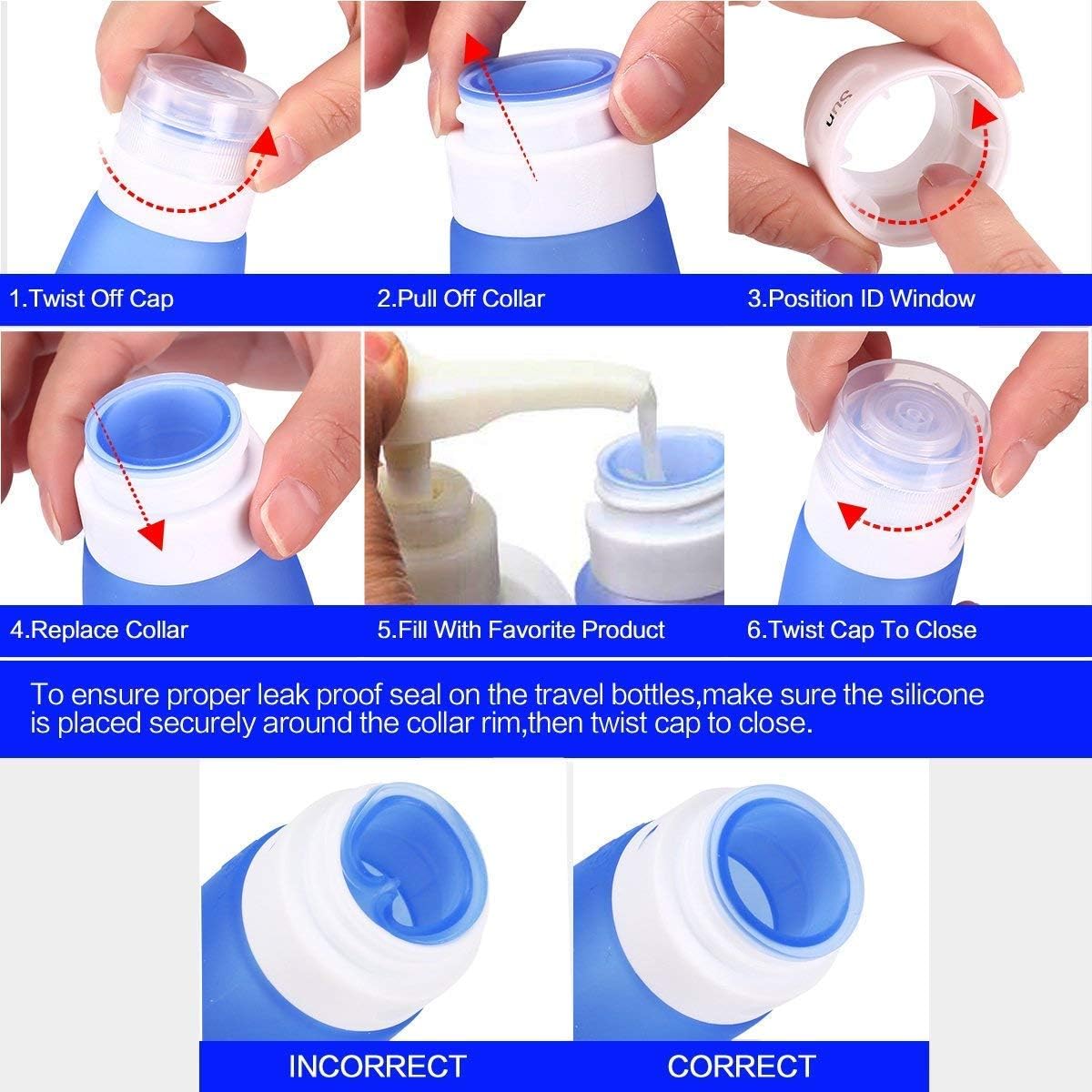 Fullplus Portable Silicone Squeezable Bottles Refillable Cosmetic Gym Containers Travel TSA Approved Tube Set with Shower Lanyard for Shampoo Lotion(3.3 oz,Pack of 4)