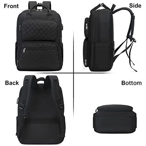 CAMTOP School Backpack College Laptop Backpacks with USB Charging Port 15.6 Inch Computer Bookbag for Women Girls(17 Inch, Black)