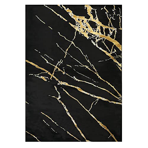 Antep Rugs Babil Gold 5x7 Marble Abstract Modern Indoor Area Rug (Black, 5'3" x 7')
