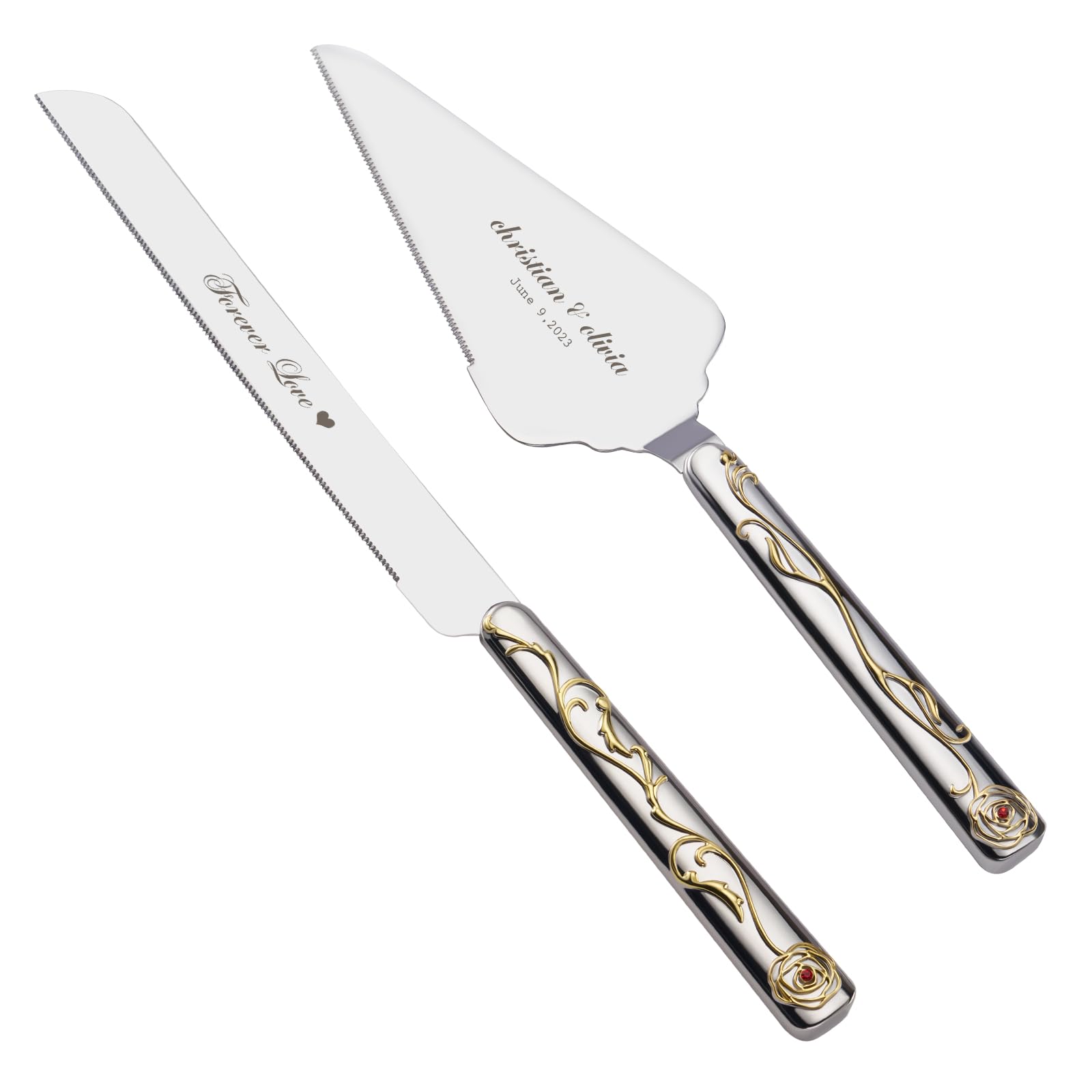 AW BRIDAL Wedding Cake Knife and Server Set, Vintage Cake Cutting Set for Wedding, Engraved Pie Cutter Wedding Gift Bridal Shower Gift Anniversary Engagement Gift For Couple