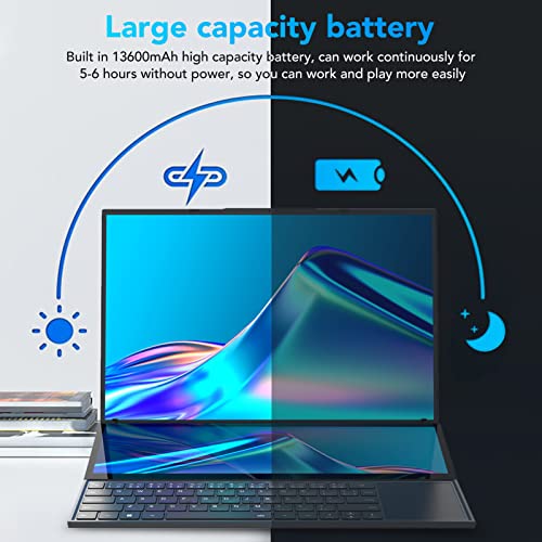 ASHATA 2 in 1 Laptop, Touch Screen Laptop with 14in Auxiliary Display, 16in 14in Dual Screens, 1920x1200 8G 256G for Win11 for Intel Core I7 Portable Laptop