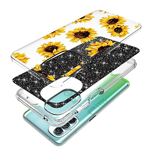 DDTKZC for Moto G Stylus 5G 2022 Phone Case,Moto G Stylus 5G 2022 Case Tempered Glass Protector Lustre Pattern-Sparkle 3 in 1 Clear Shockproof Case for Moto G Stylus 5G 2022 (Yellow Sunflower)