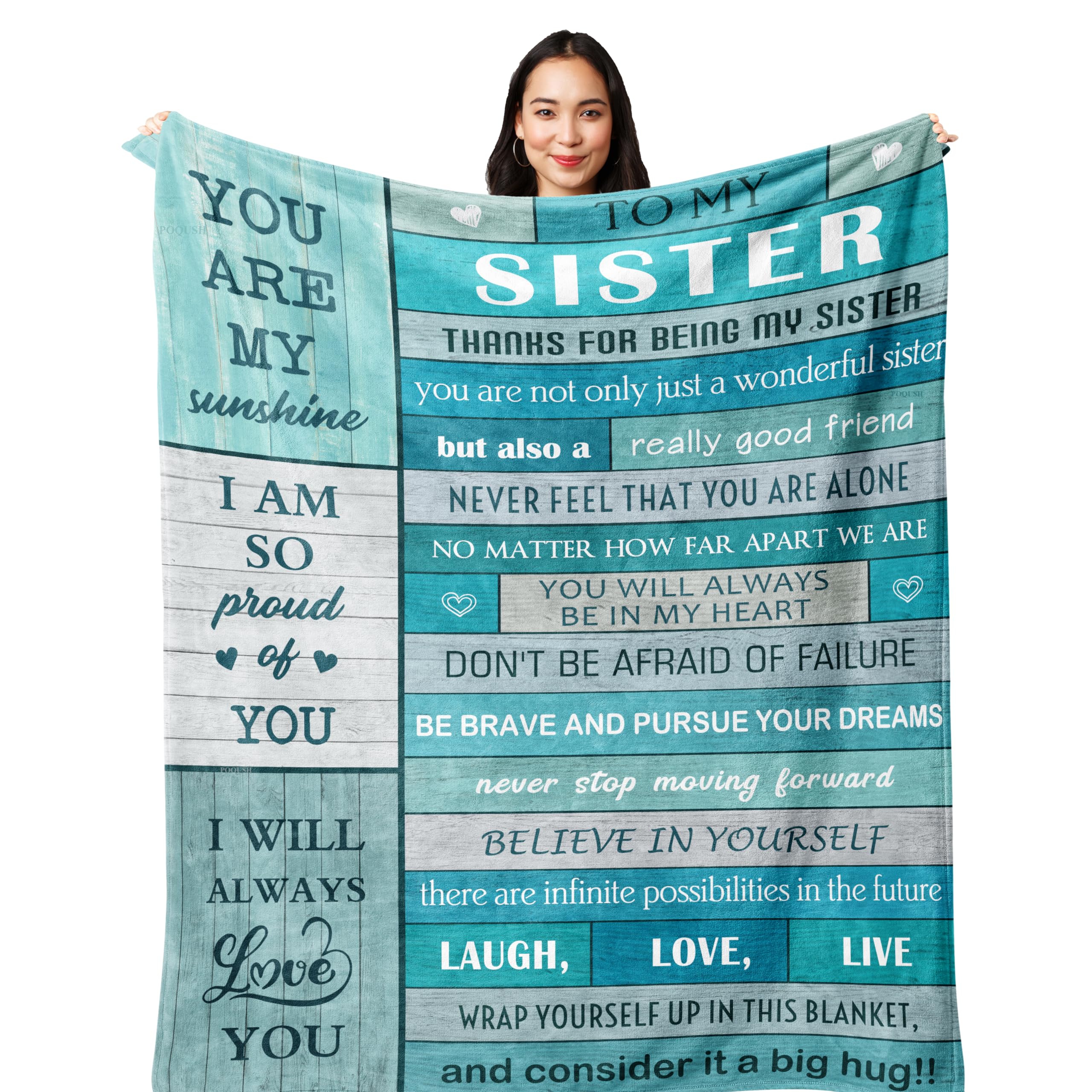 POQUSH Gifts for Sister,Sister Birthday Gifts,Sisters Gifts from Sister Brother,Big Sister Gifts for Girls,Birthday Gifts for Sister,Sister Gift,Gift for Sister Birthday Blanket 60x50in