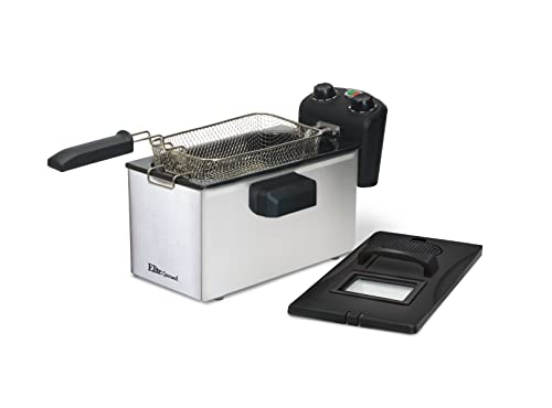 Elite Gourmet EDF-3500# Electric Immersion Deep Fryer. Removable Basket, Timer Control Adjustable Temperature, Lid with Viewing Window and Odor Free Filter