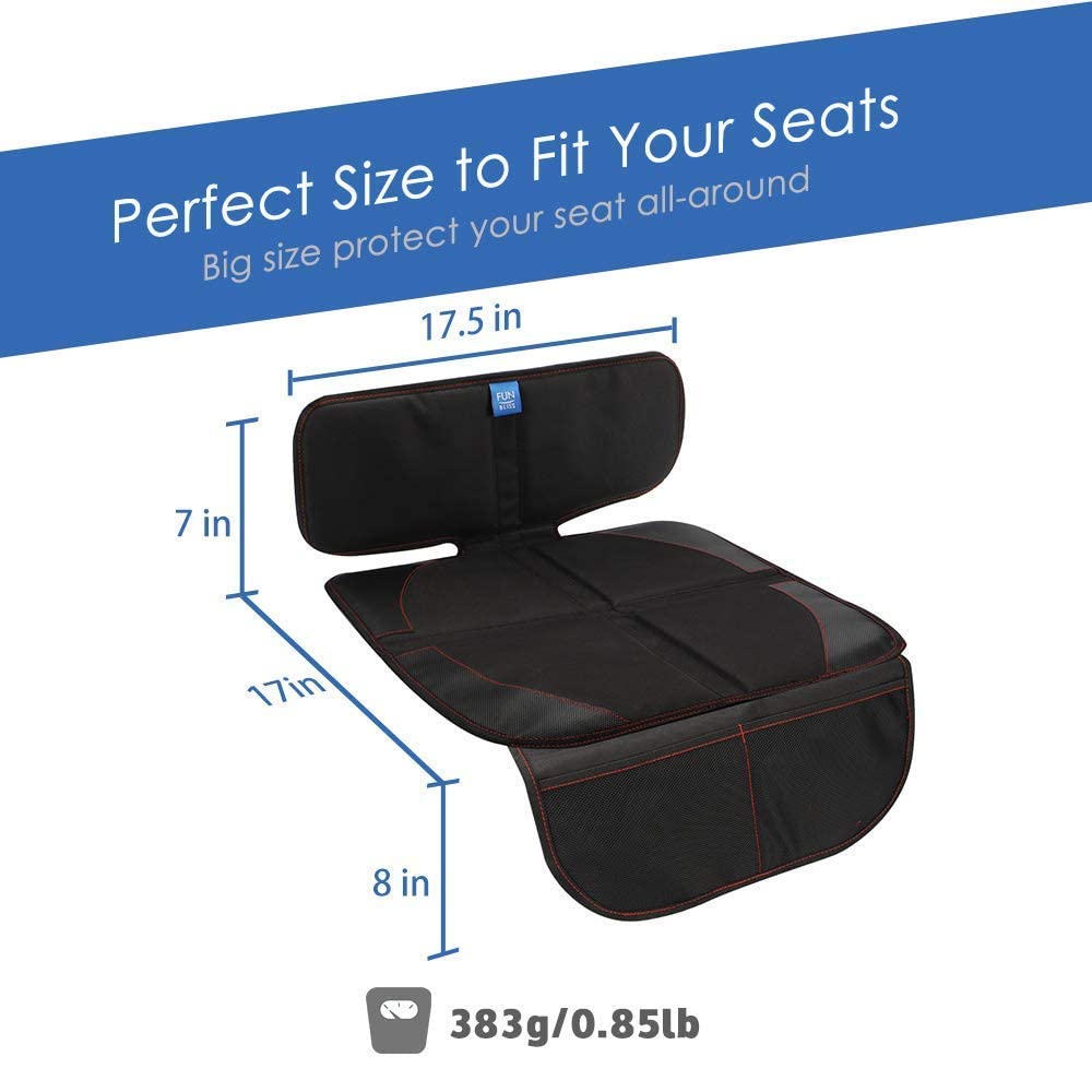 funbliss Car Seat Protector for Child Car Seat,Auto Seat Cover Mat for Under Carseat with Thickest Padding to Protect Leather & Fabric Upholstery,PVC Leather Reinforced Corners