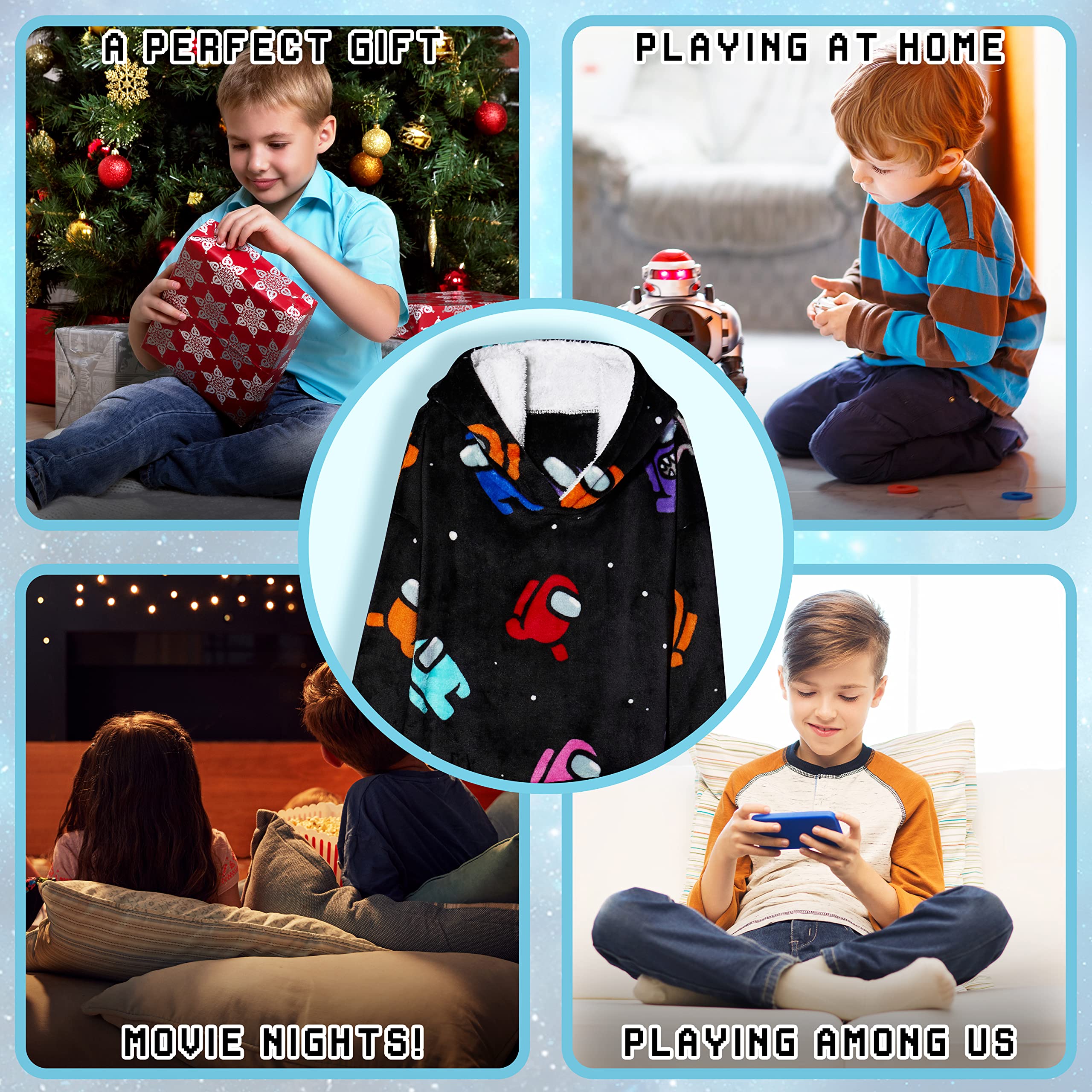 Among Us Hoodies For Boys Fleece Oversized Blanket Hoodie Kids Gaming Merchandise (Black)