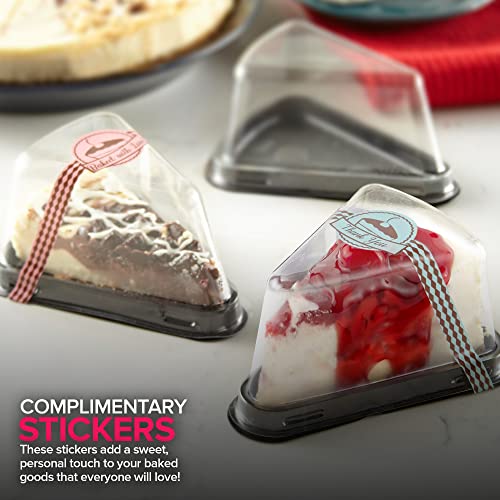 Cake Slice Containers Plastic Disposable, Cheesecake Boxes, Pie Container with Lid for Individual Slices of Cakes, Disposable Triangular Pie Box, Reusable, Complimentary Stickers (50 Pack)